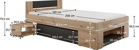 Postel s úložným prostorem, 120x200, dub artisan/antracit, UNIS