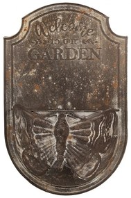 Hnědý antik plechový nástěnný držák na květiny Welcome Garden - 23*10*36 cm