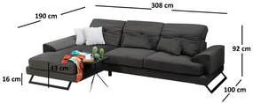 Designová rohová sedačka Heimana 308 cm antracitová - levá
