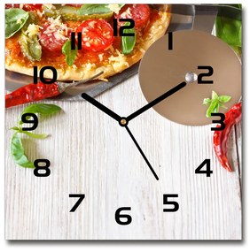 Wallmuralia Skleněné nástěnné hodiny čtverec Pizza 30x30 cm