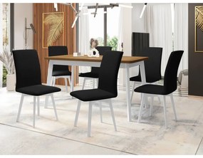 Jídelní jídelní stůl se 6 židlemi AL24, Barva dřeva: dub grandson - L, Potah: Hygge D91, Barvy nožiček: Bíla