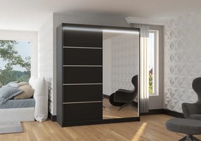 Posuvná skříň se zrcadlem a LED osvětlením CARO 180 černá