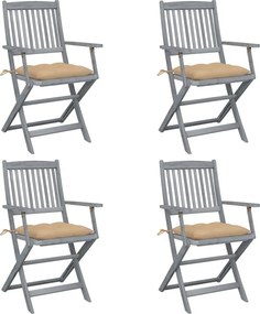 vidaXL Skládací zahradní židle s poduškami 4 ks masivní akáciové dřevo [3064526] Barva: Béžová