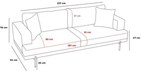 Hanah Home Třímístná pohovka LIVA antracitová 227 cm 825BLC2819