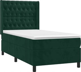Box spring postel s matrací a LED tmavě zelená 80x200 cm samet 3139712