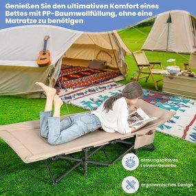Costway Campingové skládací lehátko s boční kapsou Nosnost lůžka pro hosty až