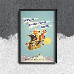 Retro plakát Bavorské alpy rakousko německo