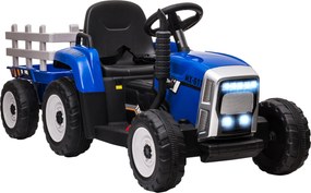 HOMCOM Elektrický dětský traktor s dálkovým ovládáním a přívěsem, MP3 světlomet, 3-6 km/h, pro děti od 3 do 6 let, modrý |