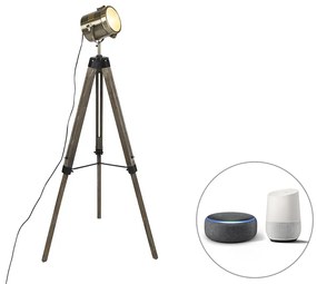 Chytrá stojací lampa trojnožka dřevěná se studiovým světlem vč. Wifi B35 - Braha