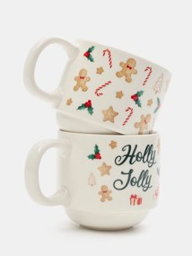 Sinsay - Vánoční keramické hrnky s motivem perníčků a nápisem „Holly Jolly“ 2 ks - vícebarevná