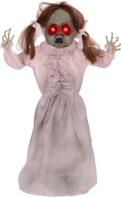 HOMCOM Hororová panenka, halloweenská dekorace, aktivována zvukem/ dotykem, červené oči, zvuk, 76 cm