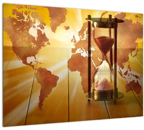 Obraz - Mapa světa s hodinami (70x50 cm)