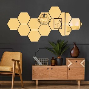 Sada samolepek na zeď 12 ks 17x20 cm Hexagons Gold – Ambiance