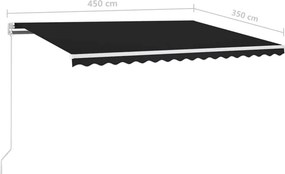 Ručně zatahovací markýza s LED světlem 450 x 350 cm antracitová 3069004