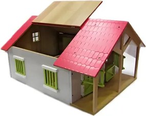 KIDS GLOBE Stáj pro koně s dílnou / 1:24 / Dřevěná stavebnice / od 3 l