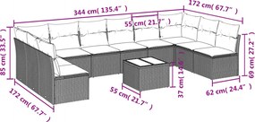 11dílná zahradní sedací souprava s poduškami černá polyratan 3249934