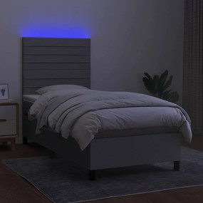 Box spring postel s matrací a LED světle šedá 90x200 cm textil 3134925