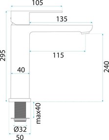 Rea Logan, vysoká umyvadlová baterie h-295, měděná matná, REA-B6670