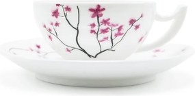 Porcelánový espresso šálek Sakura s podšálkem, 100 ml – lesklý, s motivem růžových květů