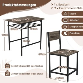 Costway Jídelní sestava pro 2 3dílnou sadu obdélníkového stolu a židlí ze dřeva