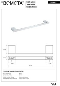Bemeta Design VIA: Držák ručníků, 420 mm -