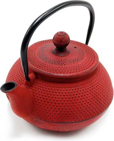 Litinová konvice Altai, 0,6 l – červená s texturovaným povrchem, s nerezovým sítkem