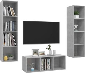 3dílný set TV skříněk betonově šedý dřevotříska 3079758