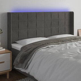 Čelo postele s LED tmavě šedé 163 x 16 x 118/128 cm samet