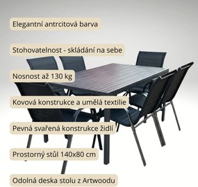 Vikio Venkovní zahradní set 140x80 pro 6 osob DK304-140 antracit