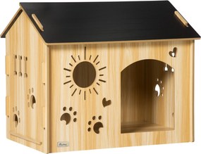 PawHut dřevěná bouda pro psy malý domek pro zvířata s větracími otvory 69 x 50 x 58,5 cm, psí bouda se střechou, vnitřní MDF dub černý | Aosom.de
