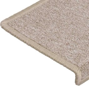 Schodové rohože 15 ks 65 x 21 x 4 cm béžové s obdélníkovým okrajem 134573