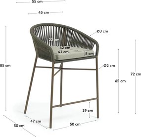 Zelená kovová/polstrovaná zahradní barová židle Yanet – Kave Home