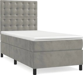 Box spring postel s matrací a LED světle šedá 90x200 cm samet 3136341