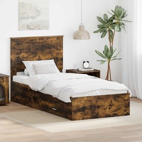 Rám postele s čelo Kouřový dub 90 x 190 cm Kompozitní dřevo 3411363