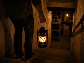 Verk Group Retro led lampion pro turisty a kempování, dekorativní, s usb nabíjením a efektem plamenů