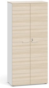 Dvoudveřová kancelářská skříň PRIMO 2023, 800 x 420 x 1781 mm, bílá/dub přírodní