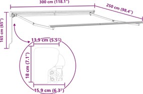 vidaXL Budsorovatelné zastřešení Bílá 300 x 250 cm Hliník a látka [3330085]
