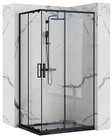 Rea Punto, sprchový kout s posuvnými dveřmi 100(dveře) x 80(dveře) x 190 cm, 5mm čiré sklo, černý profil + bílá sprchová vanička Savoy, KPL-K1016