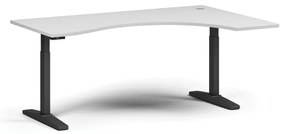 Výškově nastavitelný stůl, elektrický, 675-1325 mm, ergonomický pravý, deska 1800x1200 mm, černá podnož, bílá