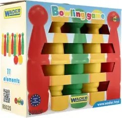 WADER Kuželky s míčky / Bowling sada / 9 kuželek + 2 míčky / 24 cm / P