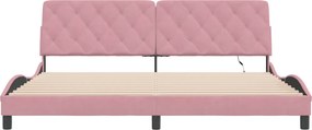 Rám postele s LED bez matrace růžový 200 x 200 cm samet 3213878