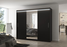 ADRK Furniture Posuvná skříň se zrcadlem a LED osvětlením DENIS 250 SW-DEN-B-250+L-V365