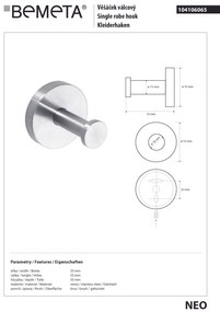 Bemeta Design NEO: Háček -