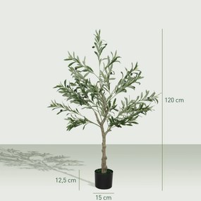 HOMCOM Umělý Olivový Strom 120 cm - Realistický Vnitřní Strom s Realistickými Listy a Plody, Umělá Zelená Rostlina pro Domov, Kancelář, Obývací Pokoj,