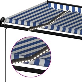 Automatická markýza LED a senzor větru 450 x 350 cm modrobílá 3069211