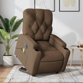 Elektrické zvedací masážní polohovací křeslo hnědé textil 3204750