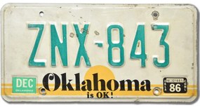Americká SPZ Oklahoma is OK ZNX-843