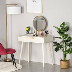 HOMCOM Toaletní stolek s kulatým zrcadlem, líčící stolek se 2 zásuvkami, moderní styl pro ložnici nebo šatnu 80x40x123 cm Bílý