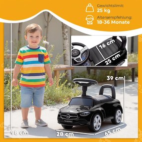 AIYAPLAY Dětské odrážedlo Mercedes-Benz C-Class s klaksonem, zvuky motoru, úložným prostorem, pro děti 18-36 měsíců, černé