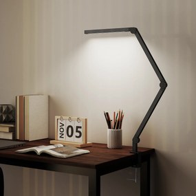 HOMCOM Stolní lampa, nastavitelná jas a barva, kovová svorka, 96 LED, černá
